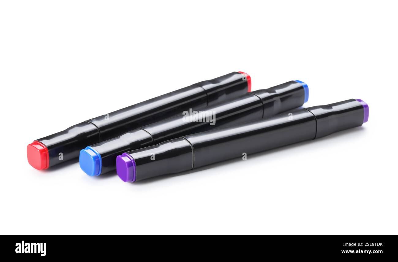 Three double sided markers isolated on white Stock Photo - Alamy