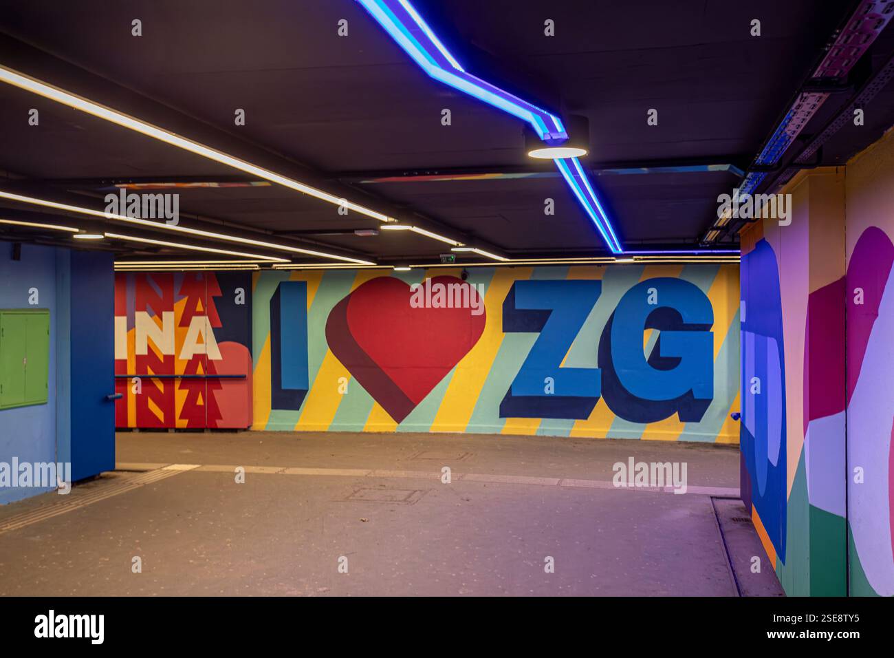 February 8, 2025, Croatia, Zagreb -colorfully decorated urban passage ...