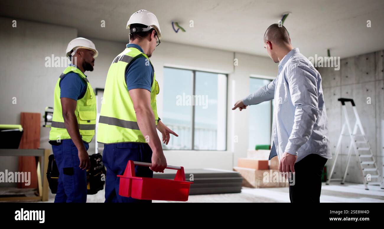 Skilled workers renovate a new home, interior design improvements made ...