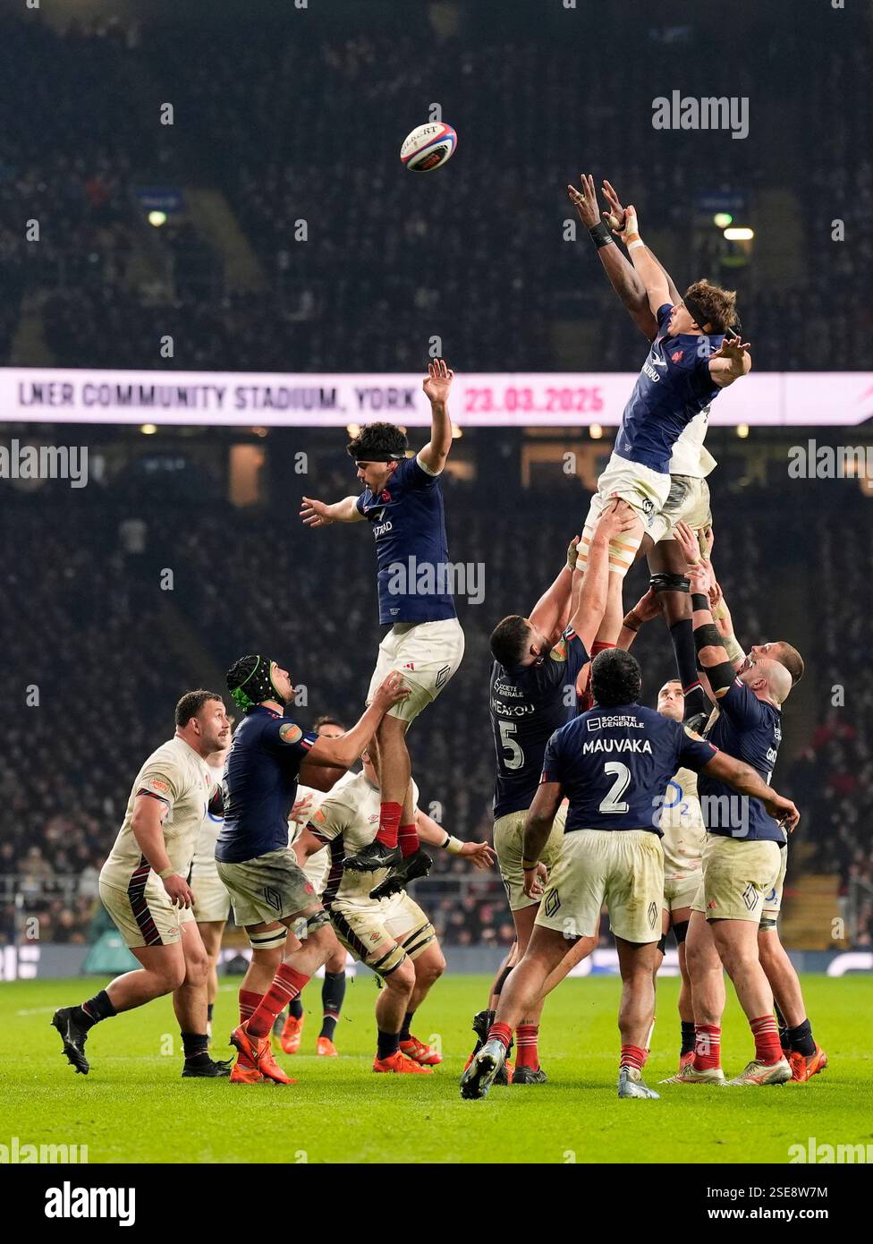 France's Oscar Jegou and England's Maro Itoje jump for a line-out ...