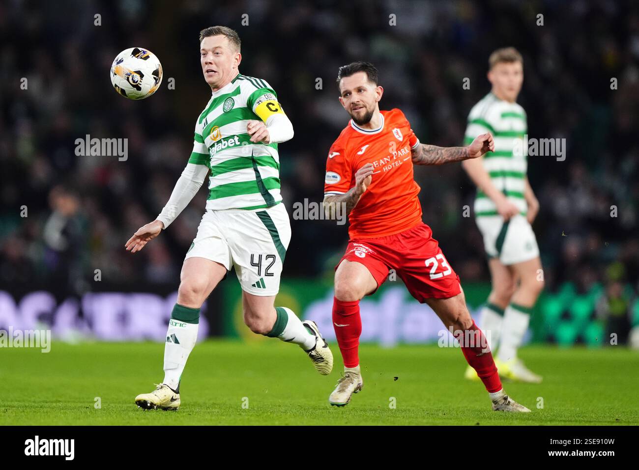 Celtic's Callum McGregor (left) and Raith Rovers' Dylan Easton battle ...