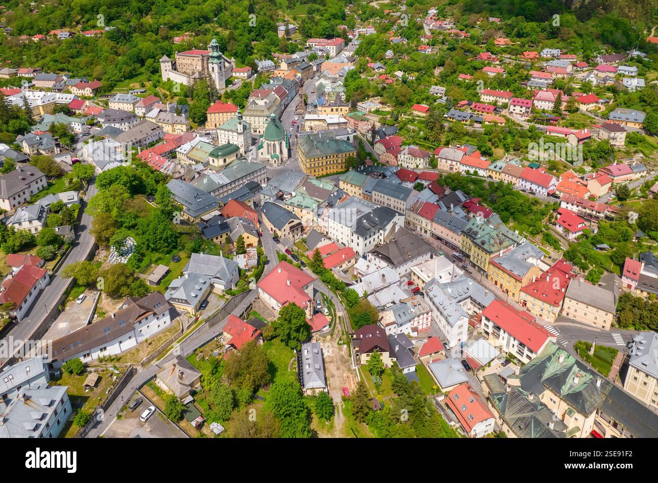 Aerial view of historic mining town Banska Stiavnica, Slovakia Stock ...