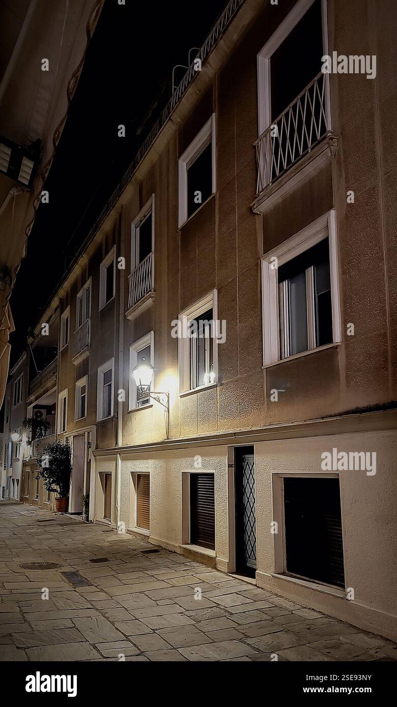 The photograph shows a narrow street in a small European city Stock ...