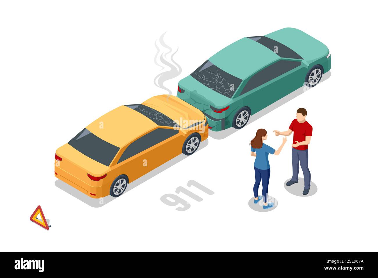 Isometric Car crash with two vehicles. Two cars crashed at an ...