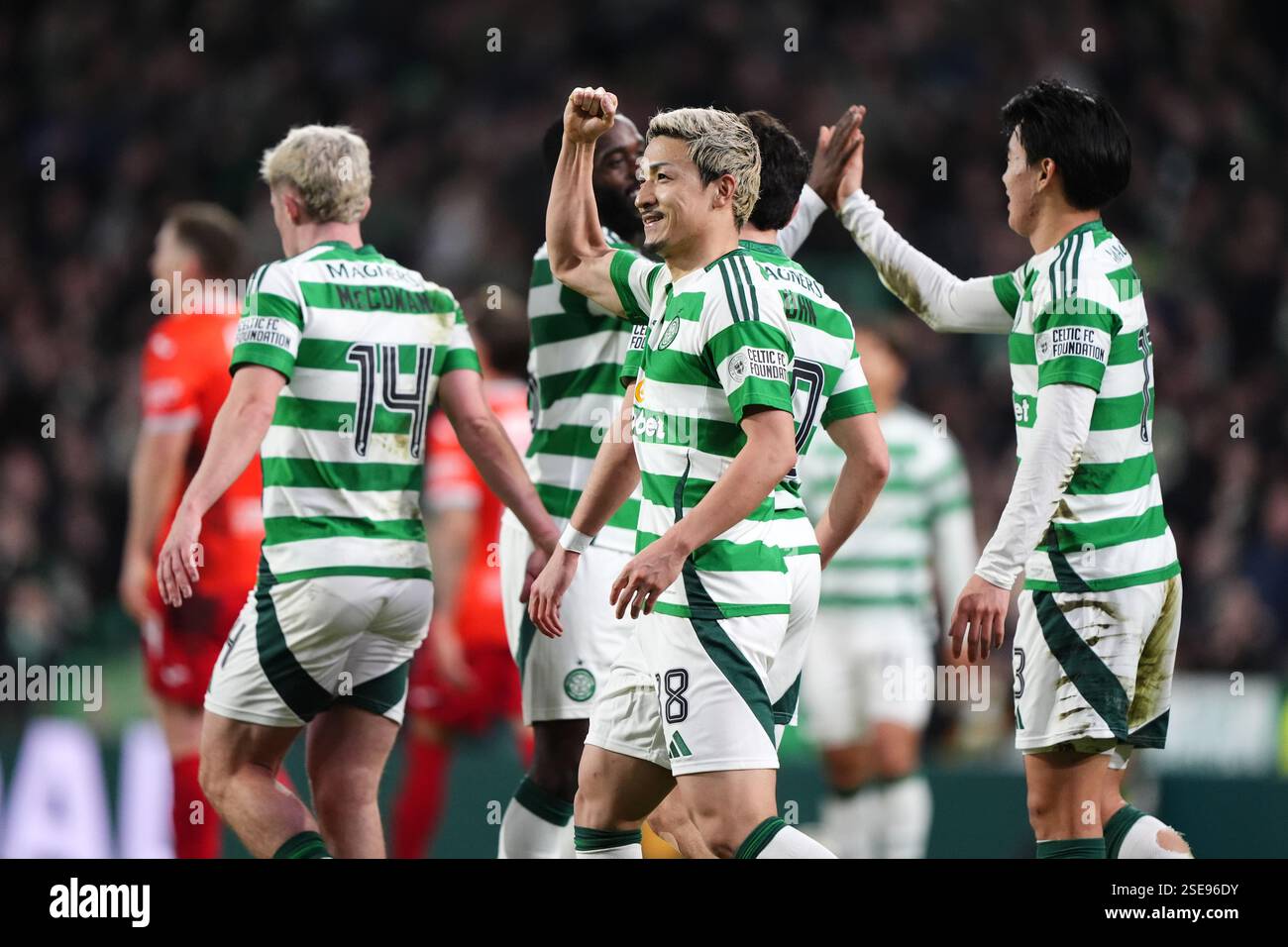 Celtic's Daizen Maeda (centre) celebrates scoring their side's second ...