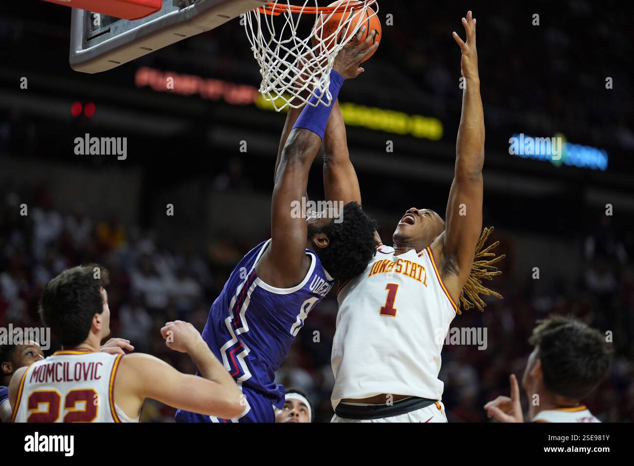 Iowa State center Dishon Jackson (1) and TCU center Ernest Udeh Jr. (8 ...