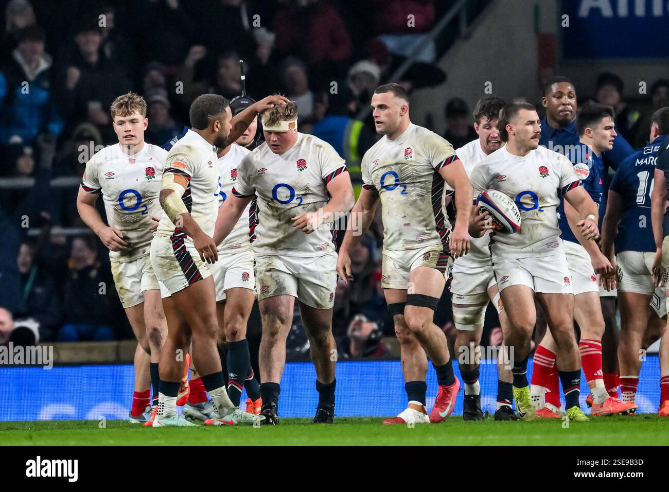 Fin Baxter of England celebrates his try during the 2025 Guinness 6 ...