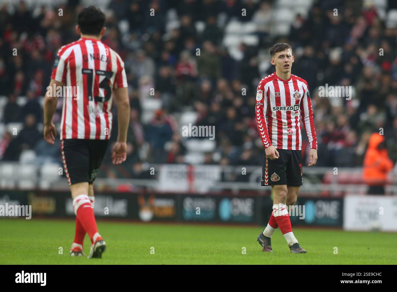 Sunderland on Saturday 8th February 2025. Sunderland's Chris Rigg shows ...