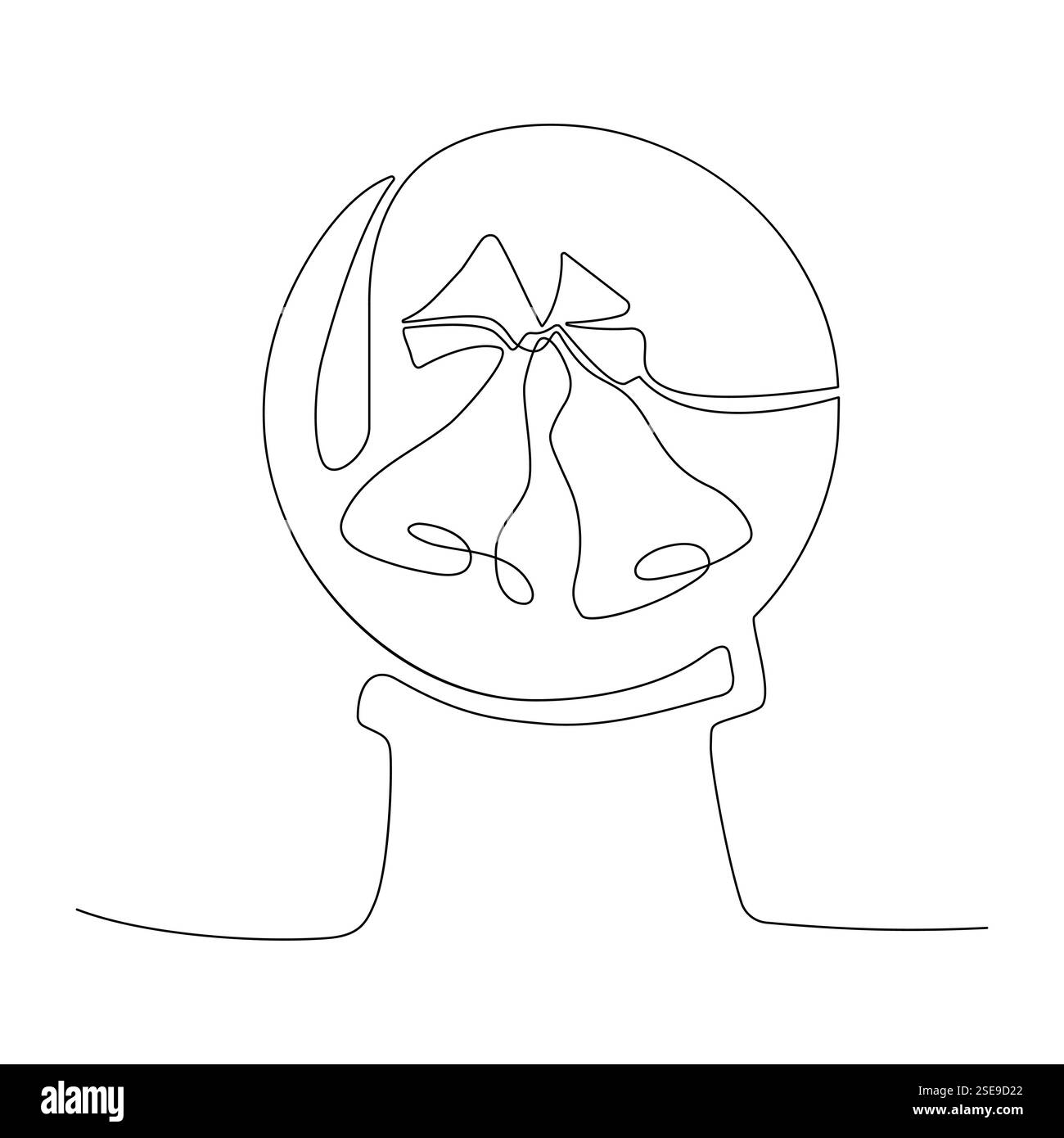Minimalist line art of a snow globe featuring mountains and a whimsical ...