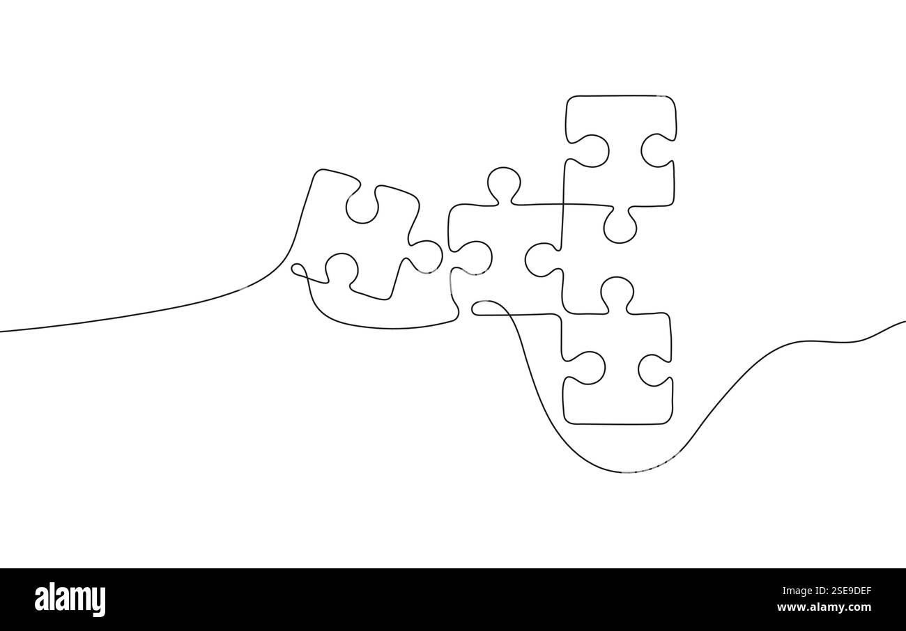 puzzle icon in a continuous one-line drawing style. A minimalist and ...