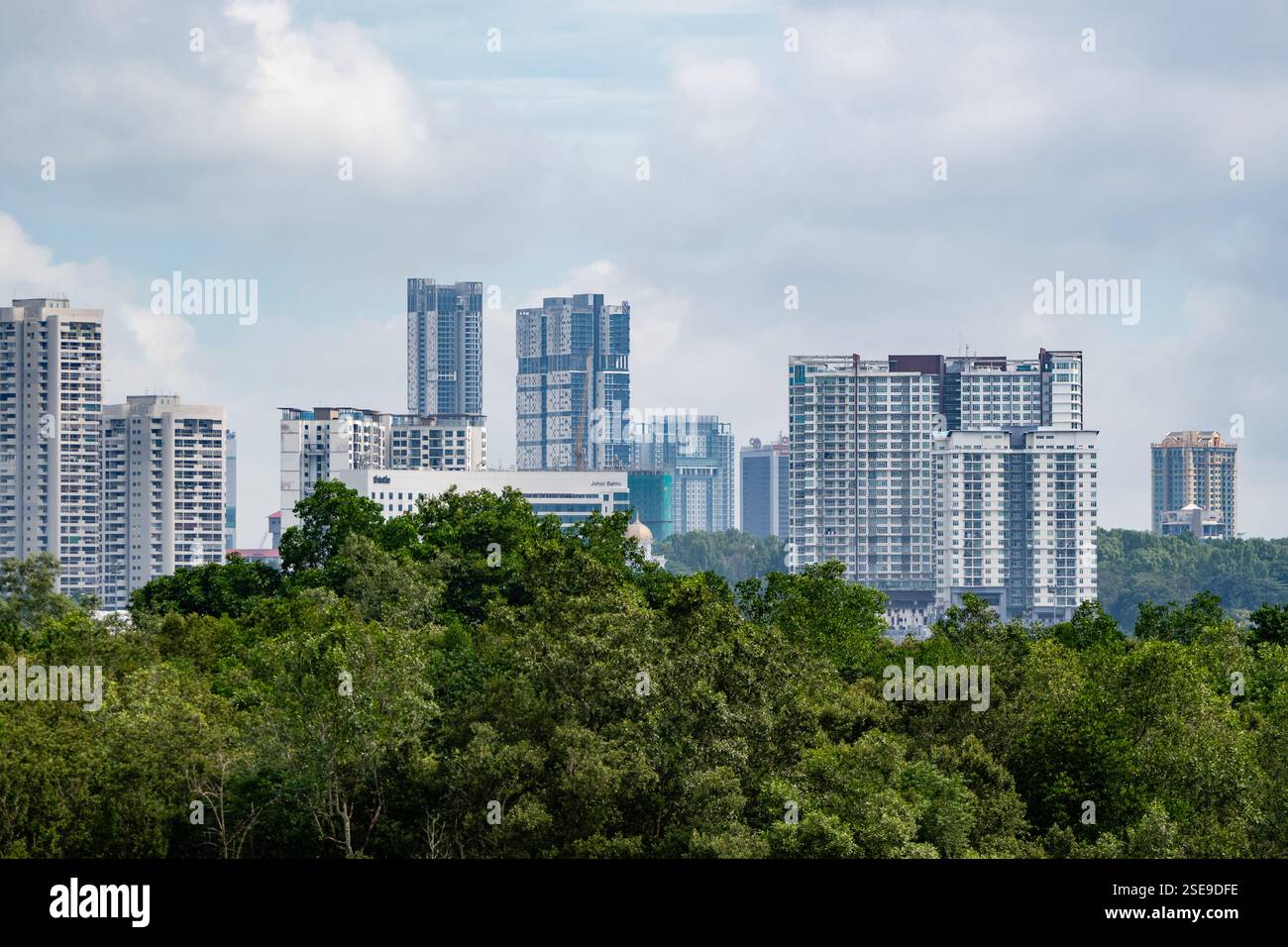 Modern high-rise residential buildings with repetitive balconies stand ...