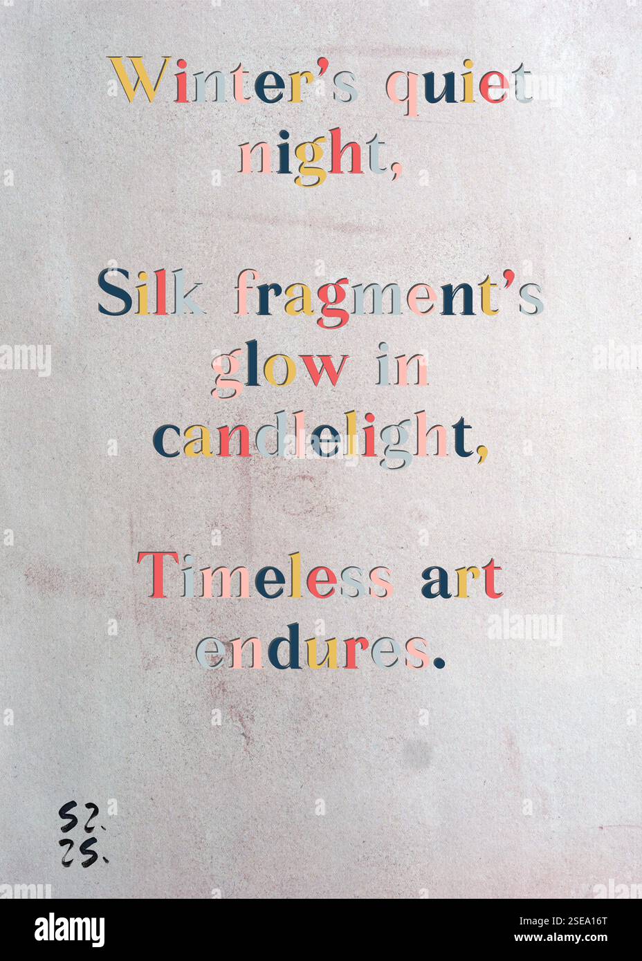 Winter's quiet night, Silk fragment's glow in candlelight, Timeless art ...