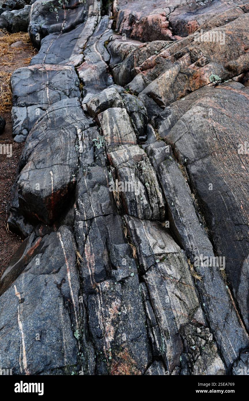 A detailed close-up of a rugged rock formation showcasing intricate ...