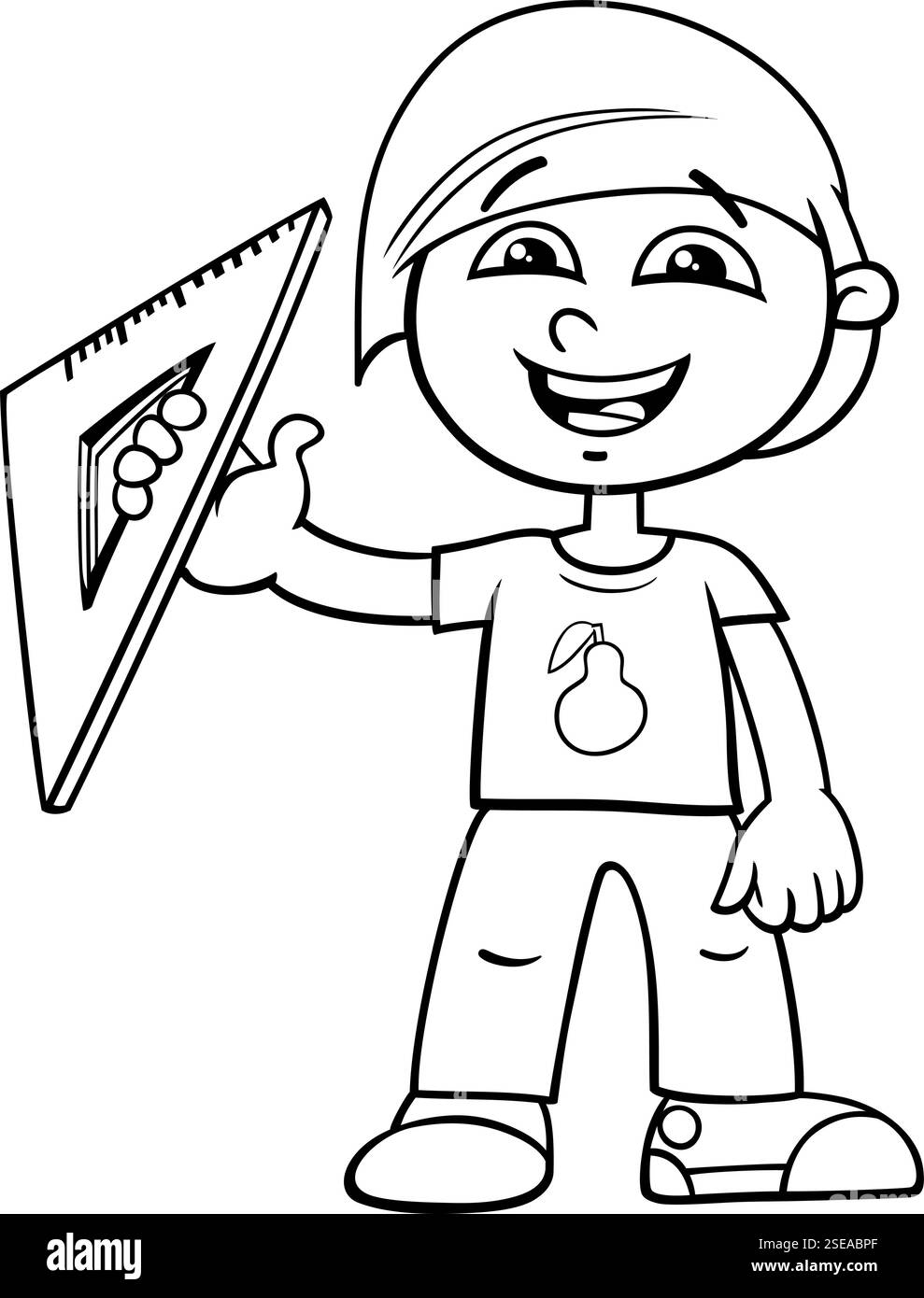 Cartoon illustration of elementary school boy with triangle coloring ...