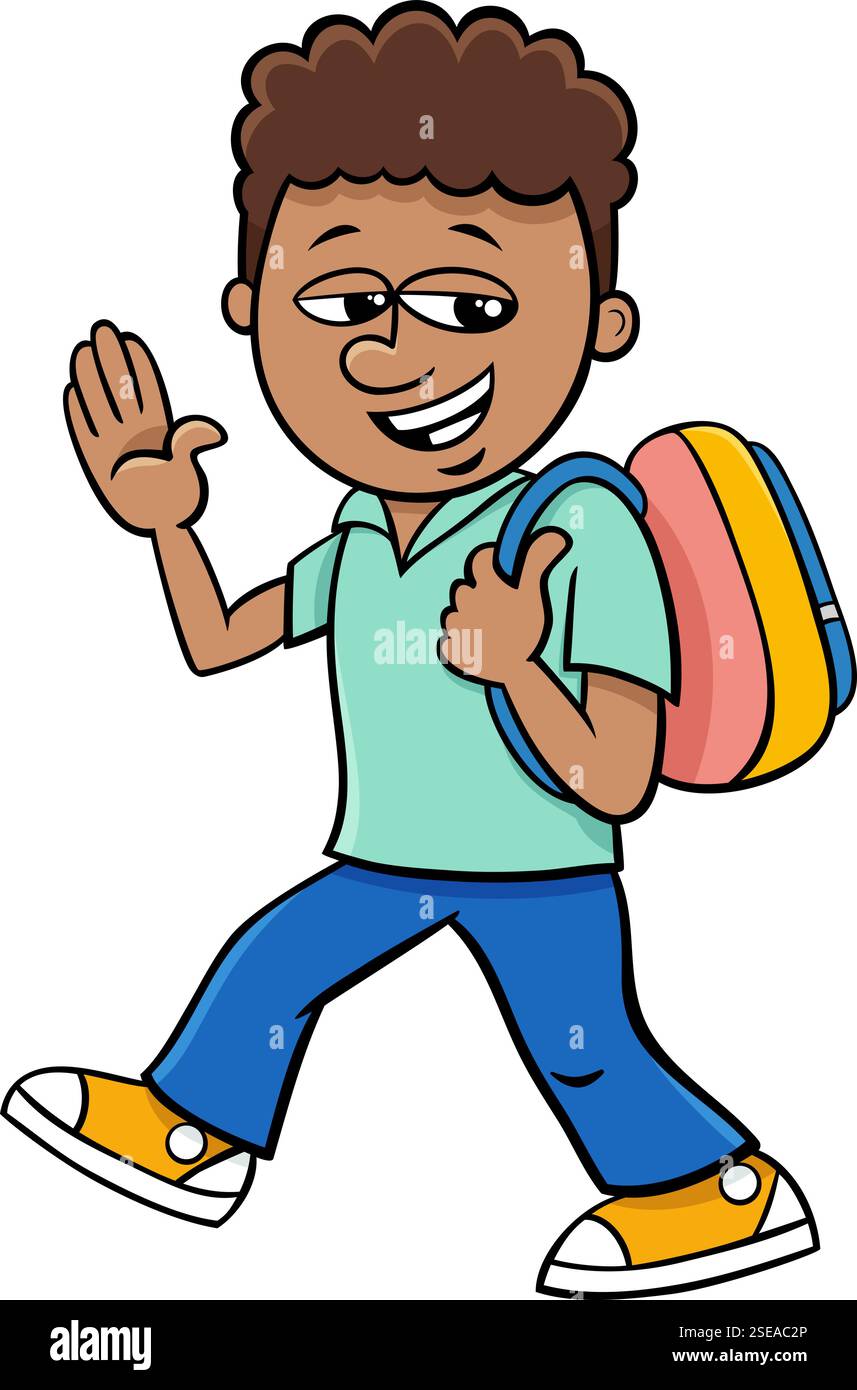 Cartoon illustration of elementary or teen age boy character with ...