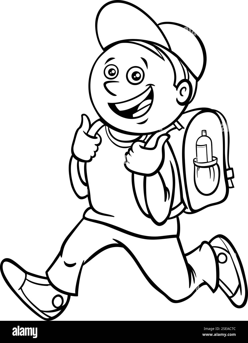 Cartoon illustration of happy elementary age student boy with school ...