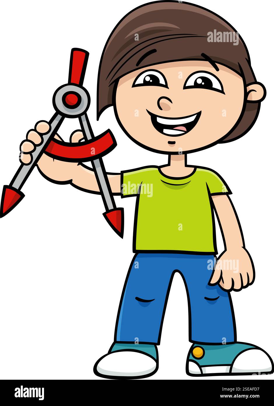 Cartoon illustration of elementary age student boy character with ...