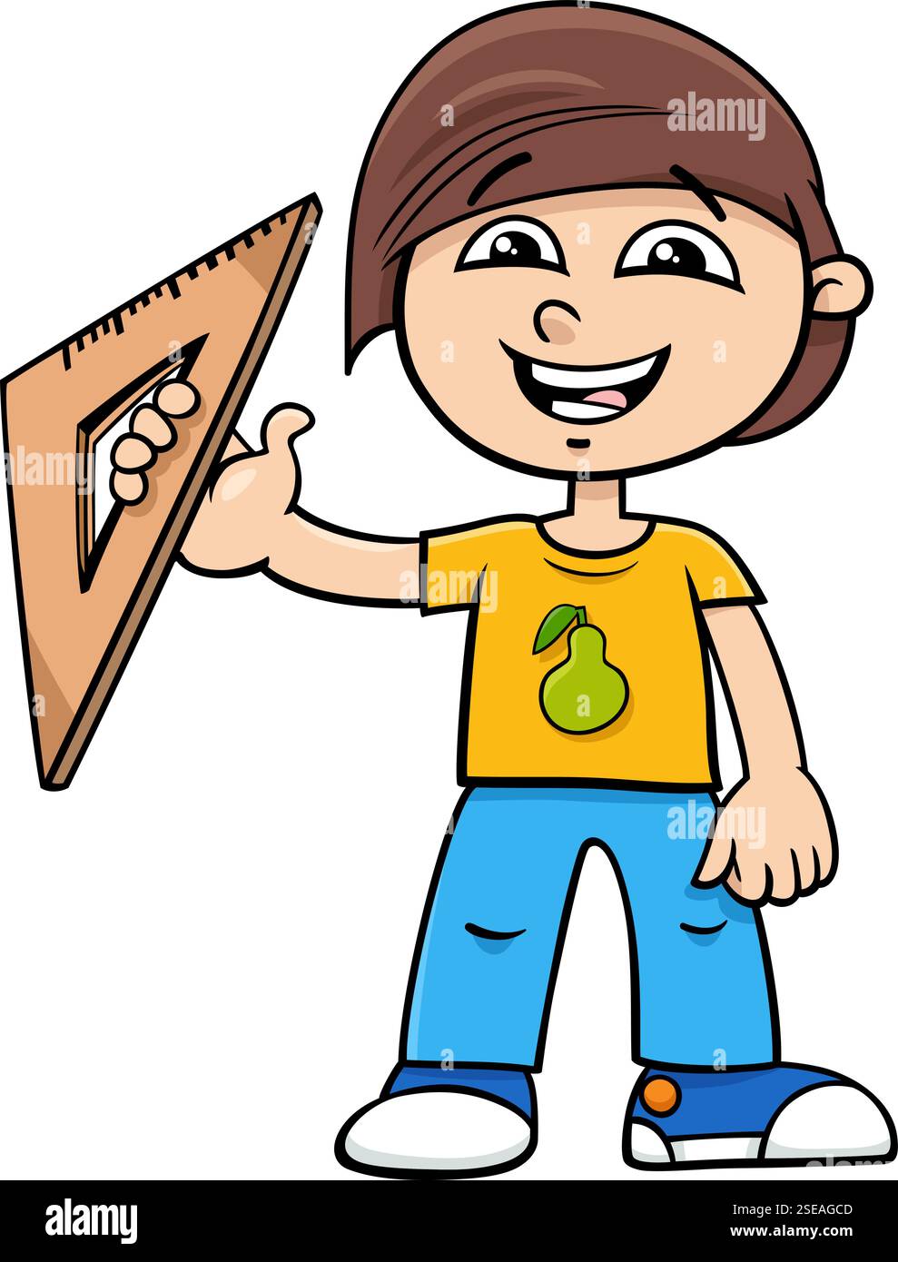 Cartoon illustration of elementary school boy with triangle Stock ...