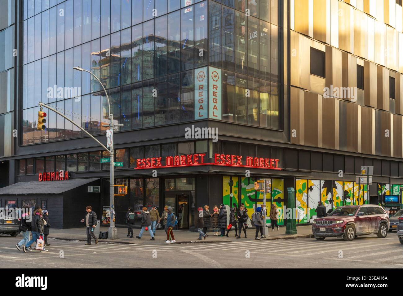 New York, NY - US - Jan 25, 2025 A bright red neon sign marks the ...