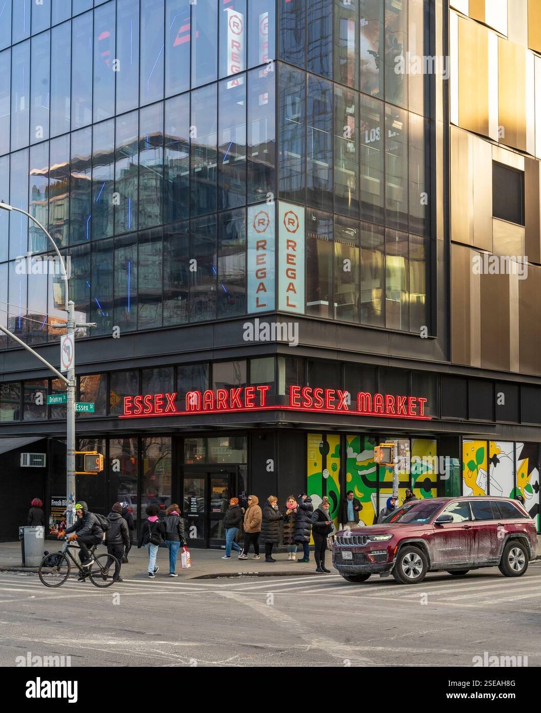 New York, NY - US - Jan 25, 2025 A bright red neon sign marks the ...
