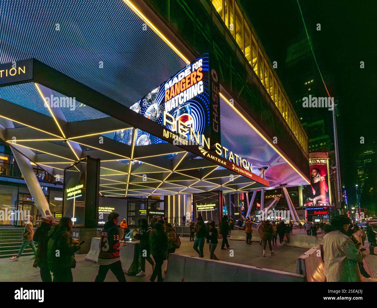 New York, NY - US - Jan 25, 2025 Penn Station’s illuminated entrance at ...