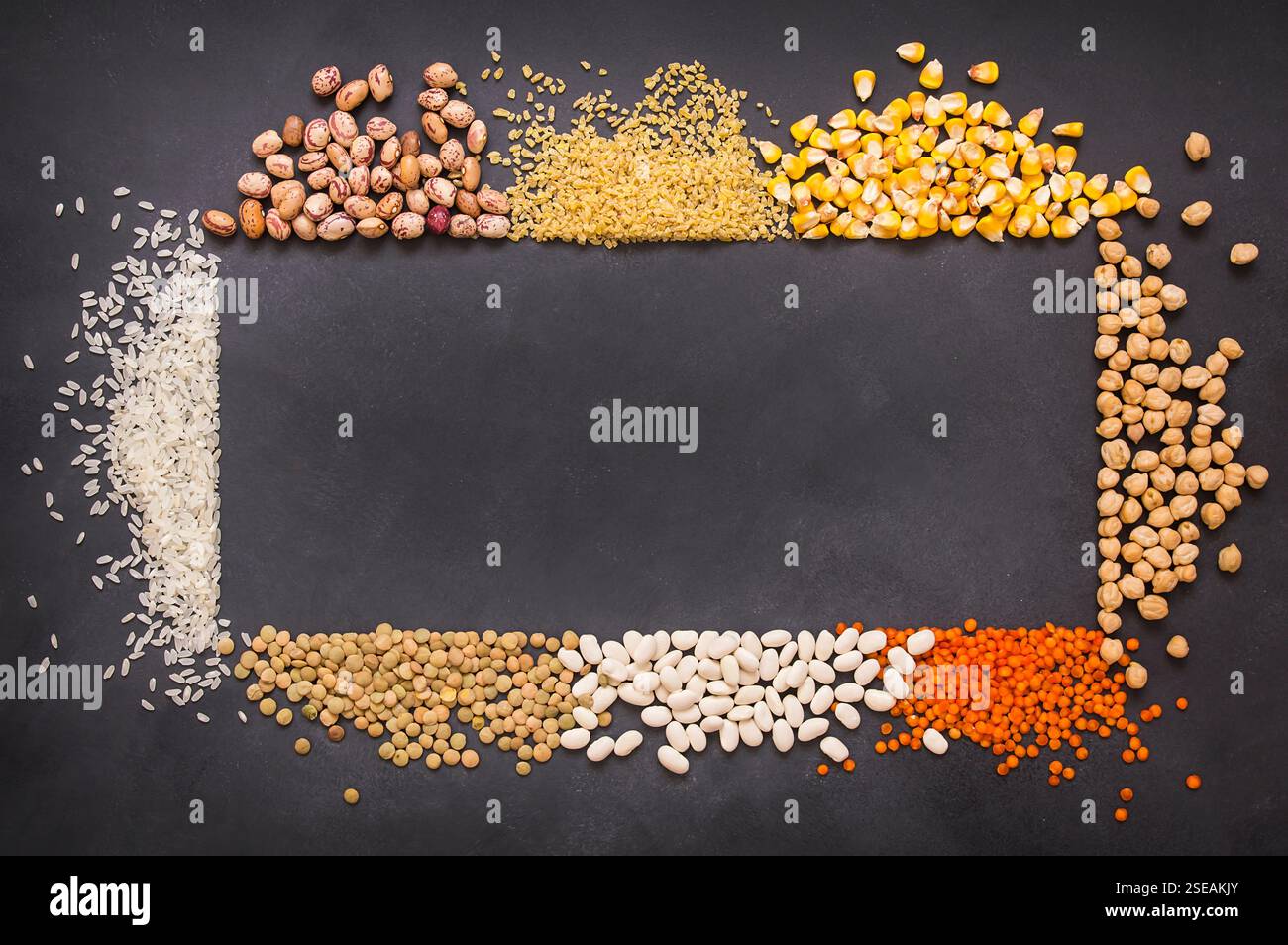 Different type of raw dry legumes composition. White beans, lentils ...