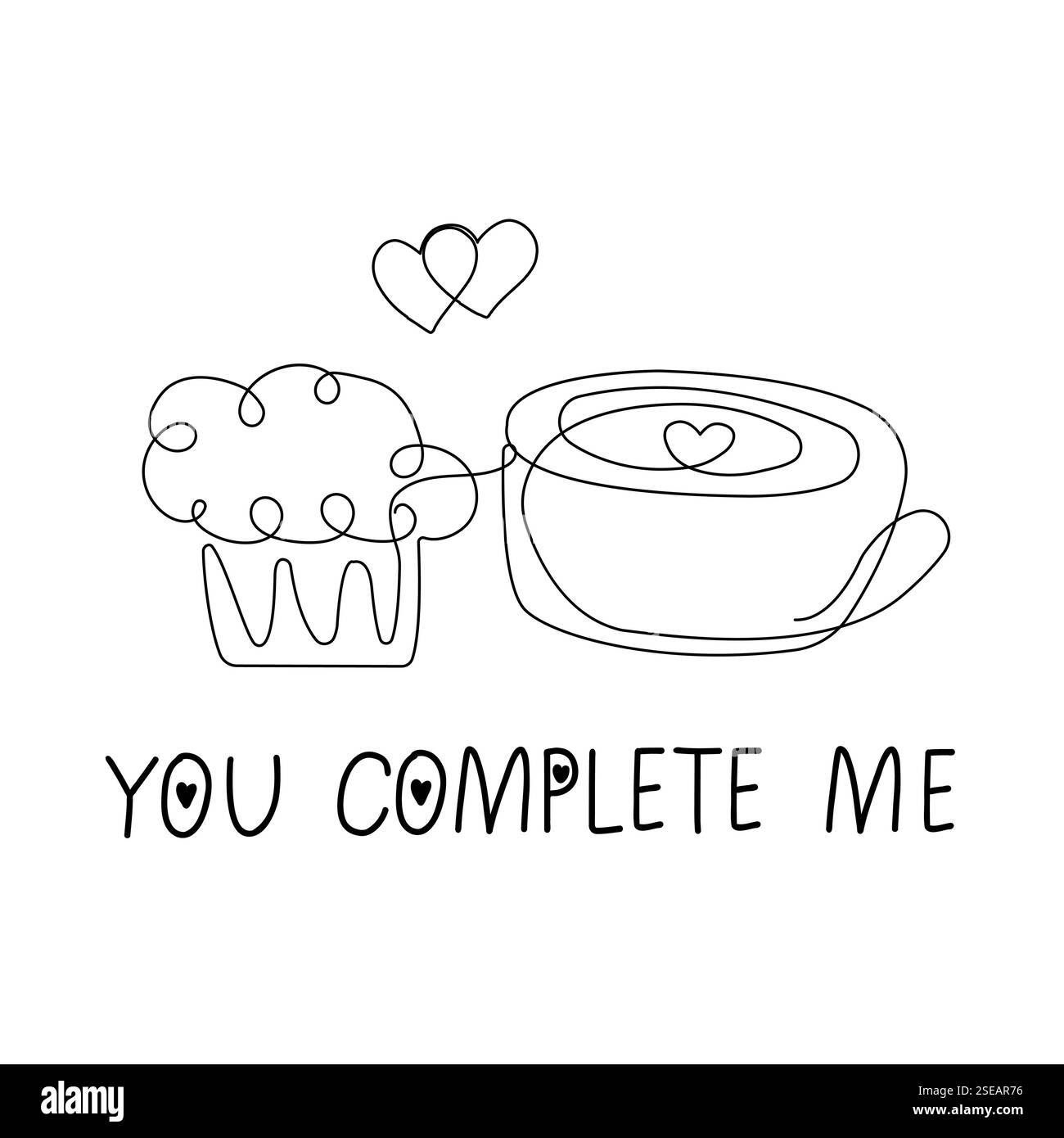 Muffin and cup of coffee or tea one line drawing and quote you complete ...