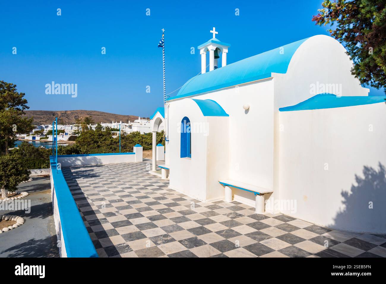 Typical Greek white church in Pollonia village, Milos island, Cyclades ...