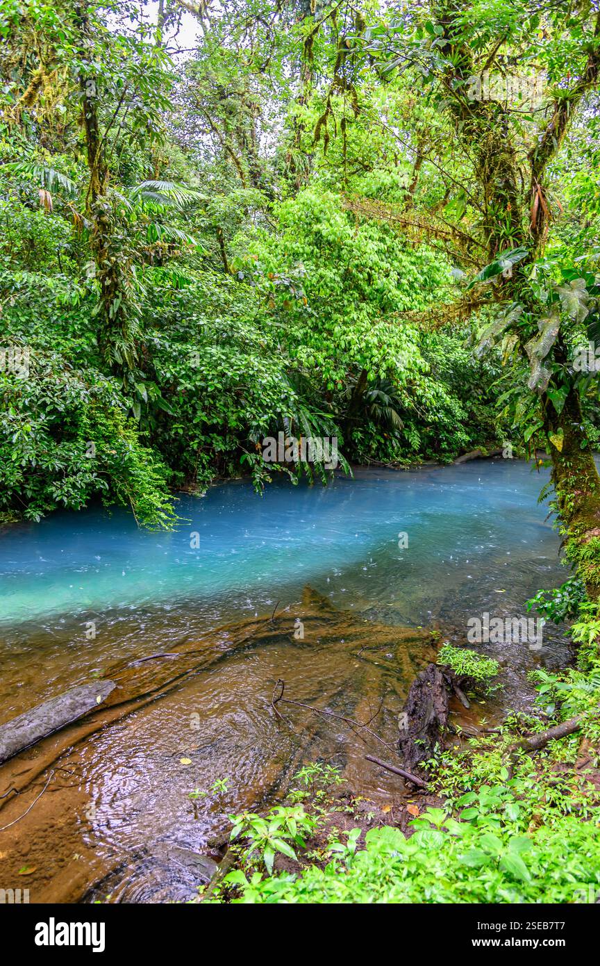 The beautiful, blue Rio Celeste in Tenorino National Park winds its way ...