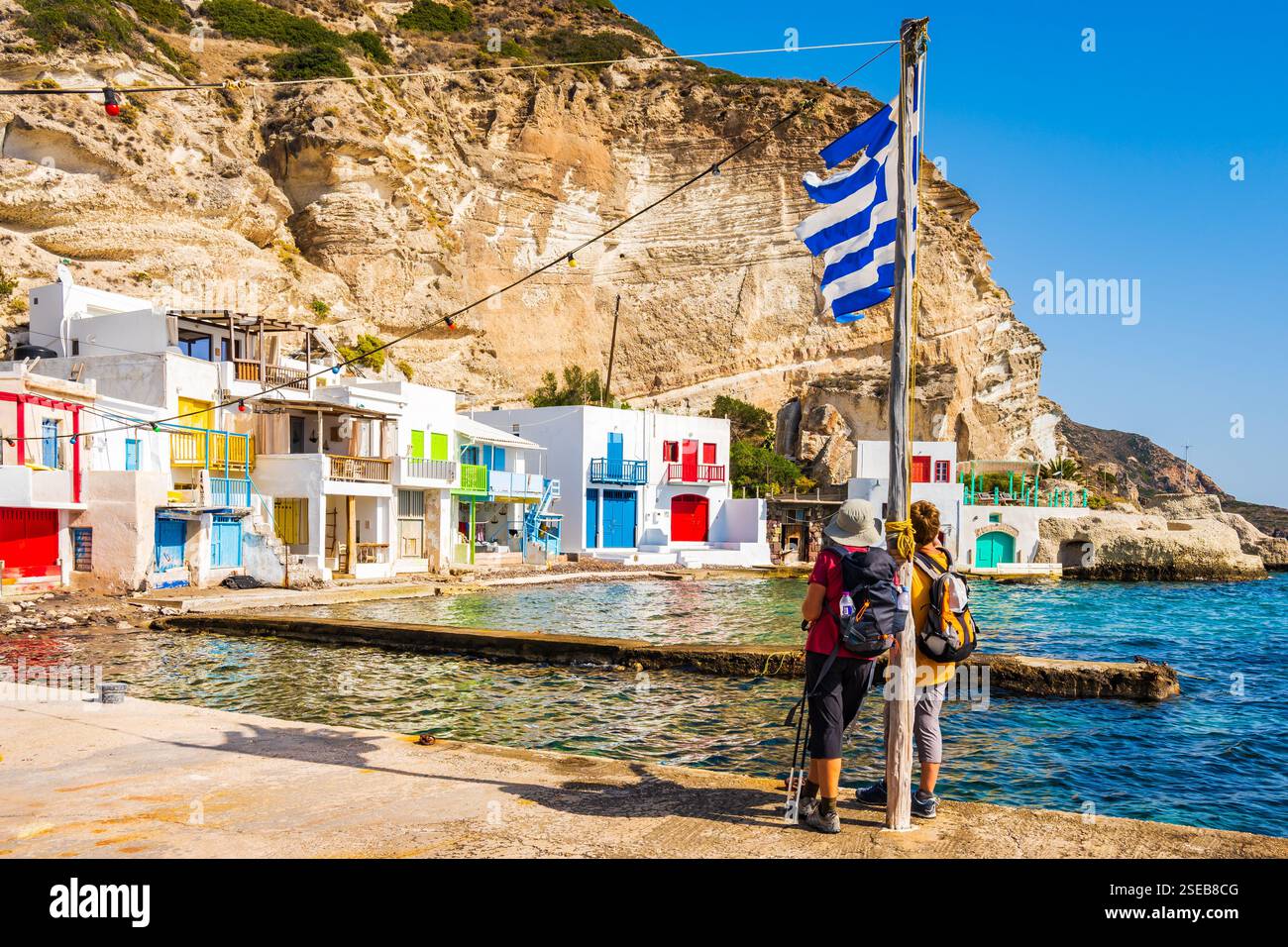 Greece milos greek boat flag hi-res stock photography and images - Alamy