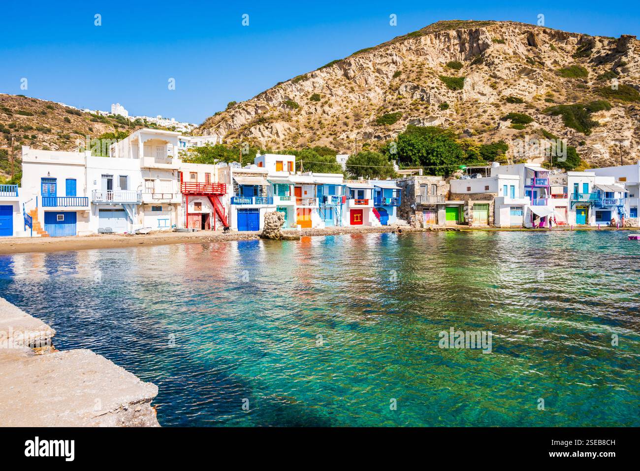 Colorful fishing boat houses in Klima village, Milos island, Cyclades ...
