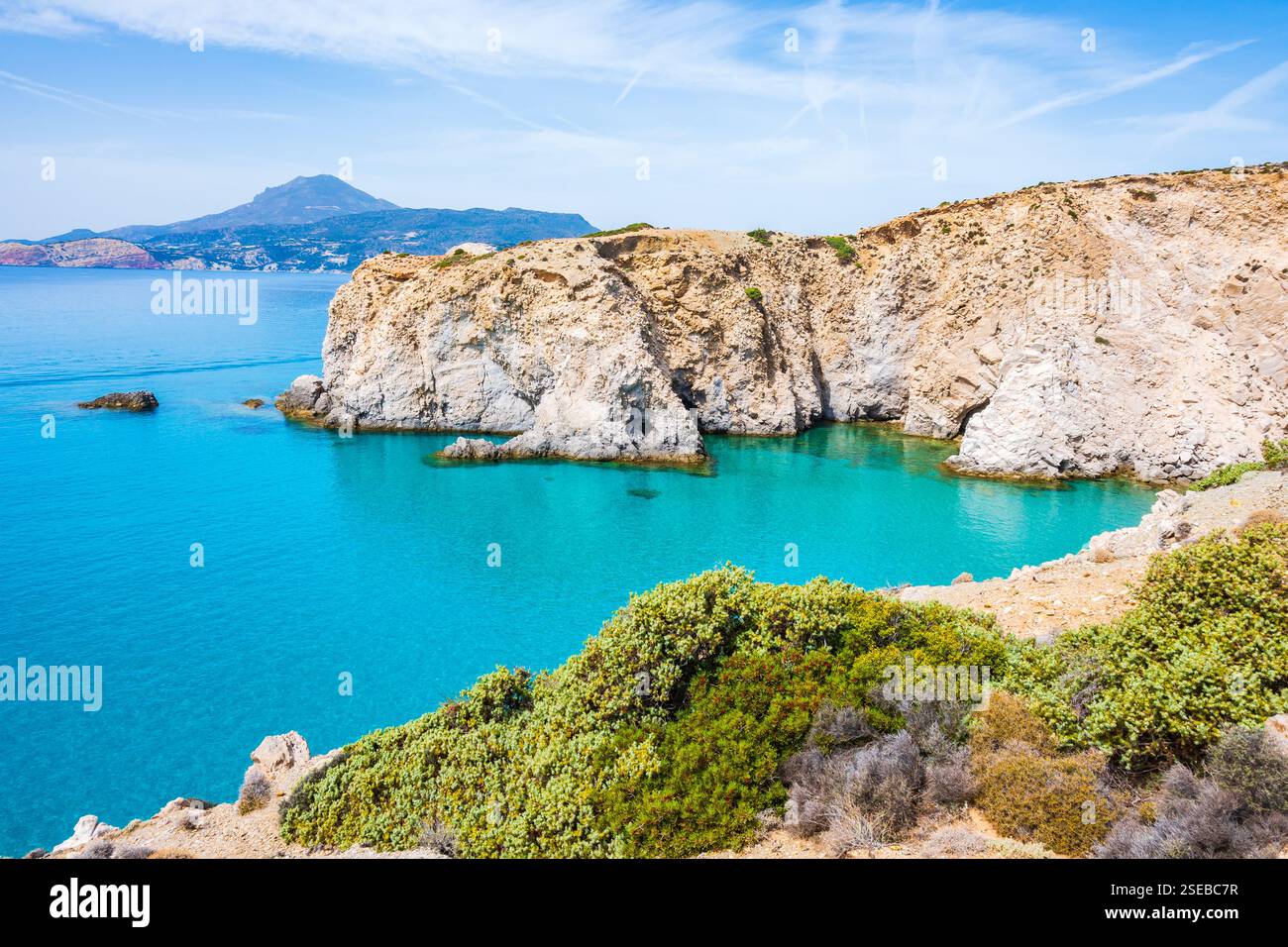 View of beautiful rocky coast near Tsigrado beach and azure sea water ...