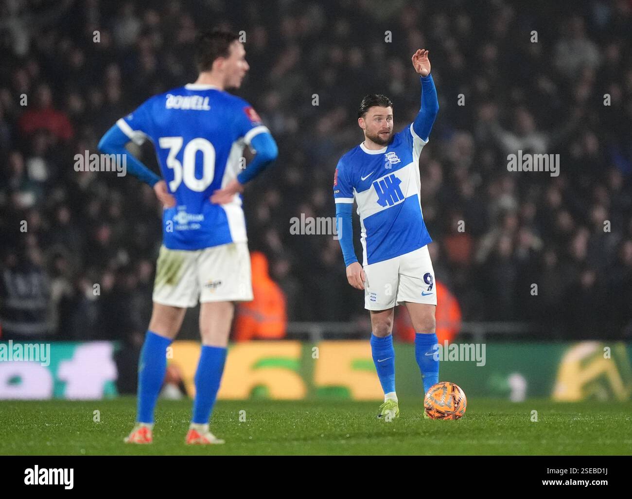 Birmingham City's Alfie May (right) prepares to kick off after his ...