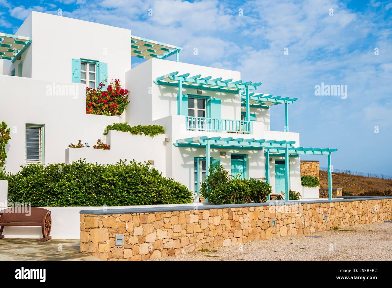 Traditional white style apartment building near Pollonia village, Milos ...