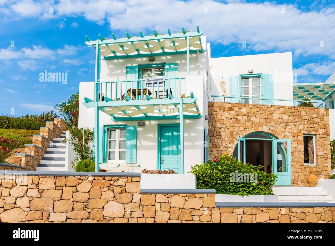 Traditional white style apartment building near Pollonia village, Milos ...