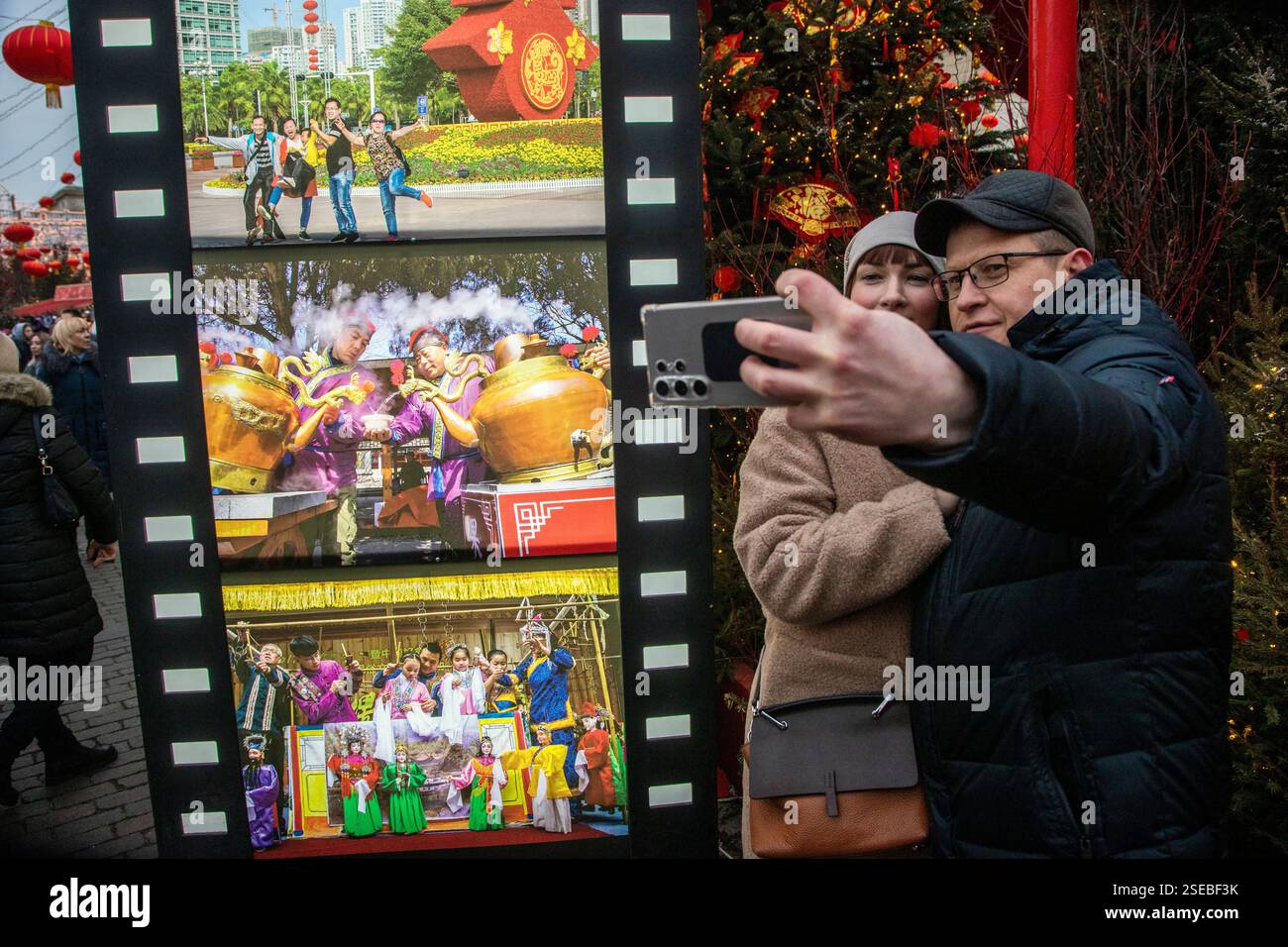 Moscow, Russia. 8th of February, 2025. Russian people take selfies ...