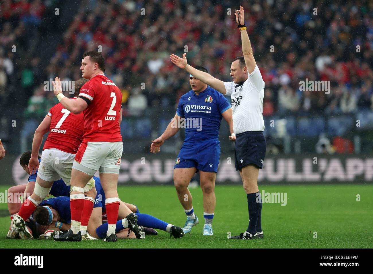 Rome, Italy 08.02.2025: referee Matthew Carley seen in action during ...