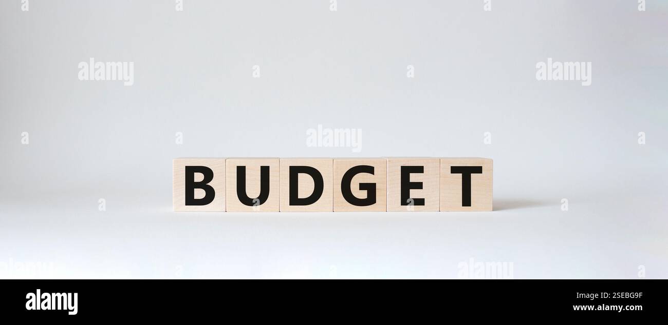 Budget symbol. Concept word Budget on wooden cubes. Beautiful white ...