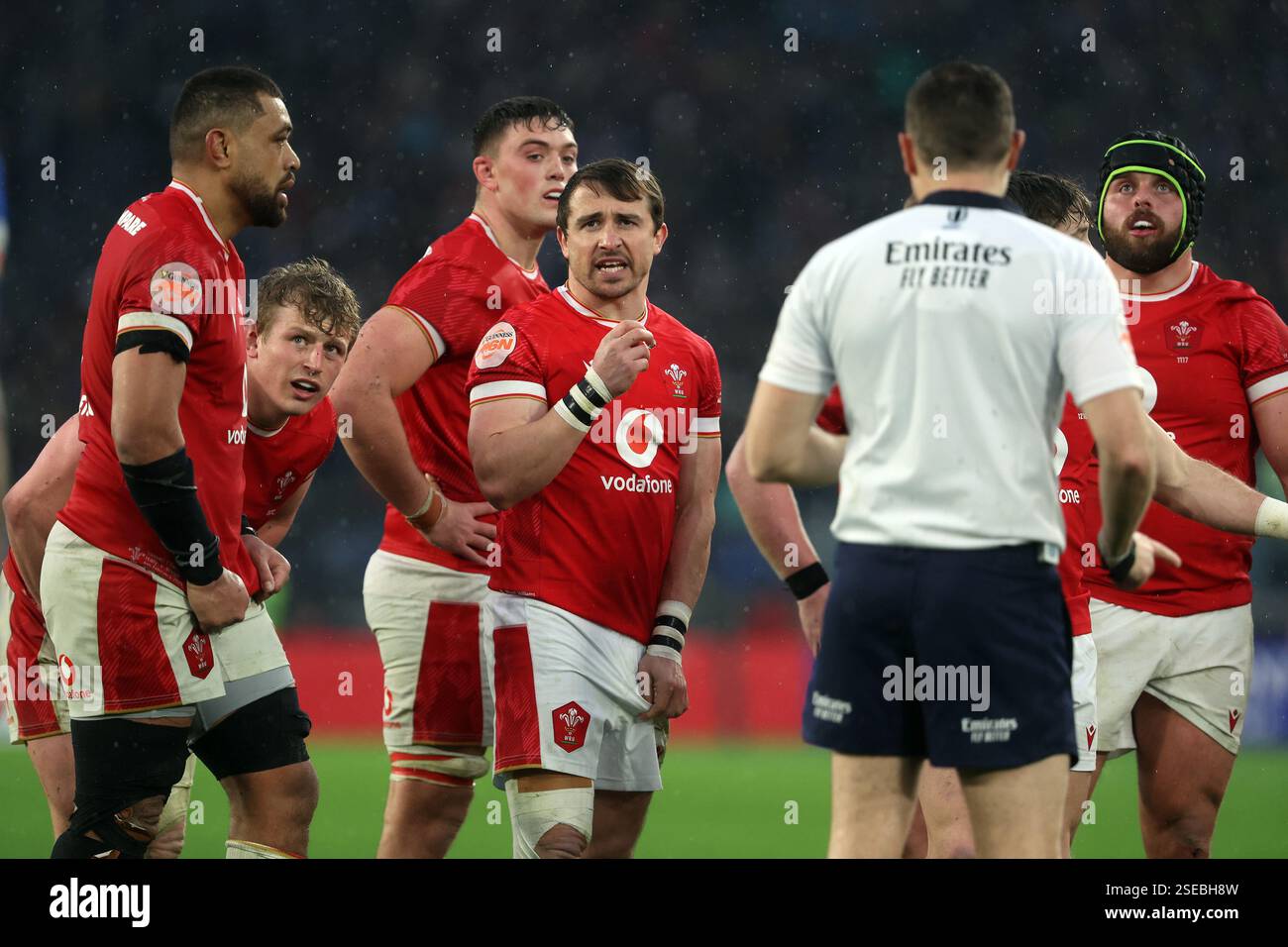 Rome, Italy 08.02.2025: Taulupe Faletau of Wales, Jac Morgan of Wales ...