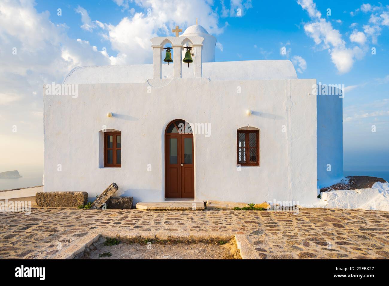 Traditional church in Plaka village at sunset time, Cyclades, Milos ...
