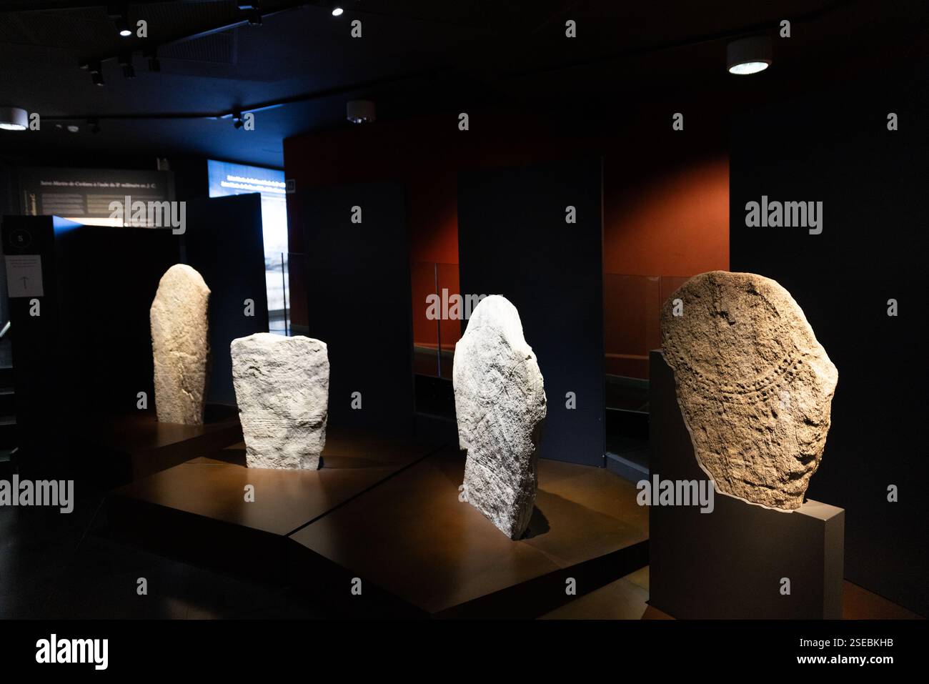 Anthropomorphic stone steles are displayed at the Megamuseo ...
