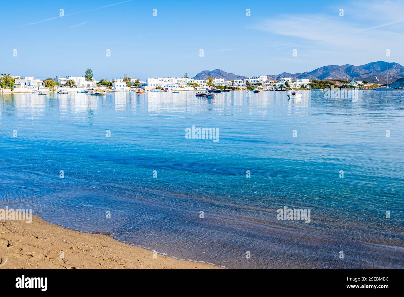 Beautiful sandy beach in Pollonia village, Milos island, Cyclades ...