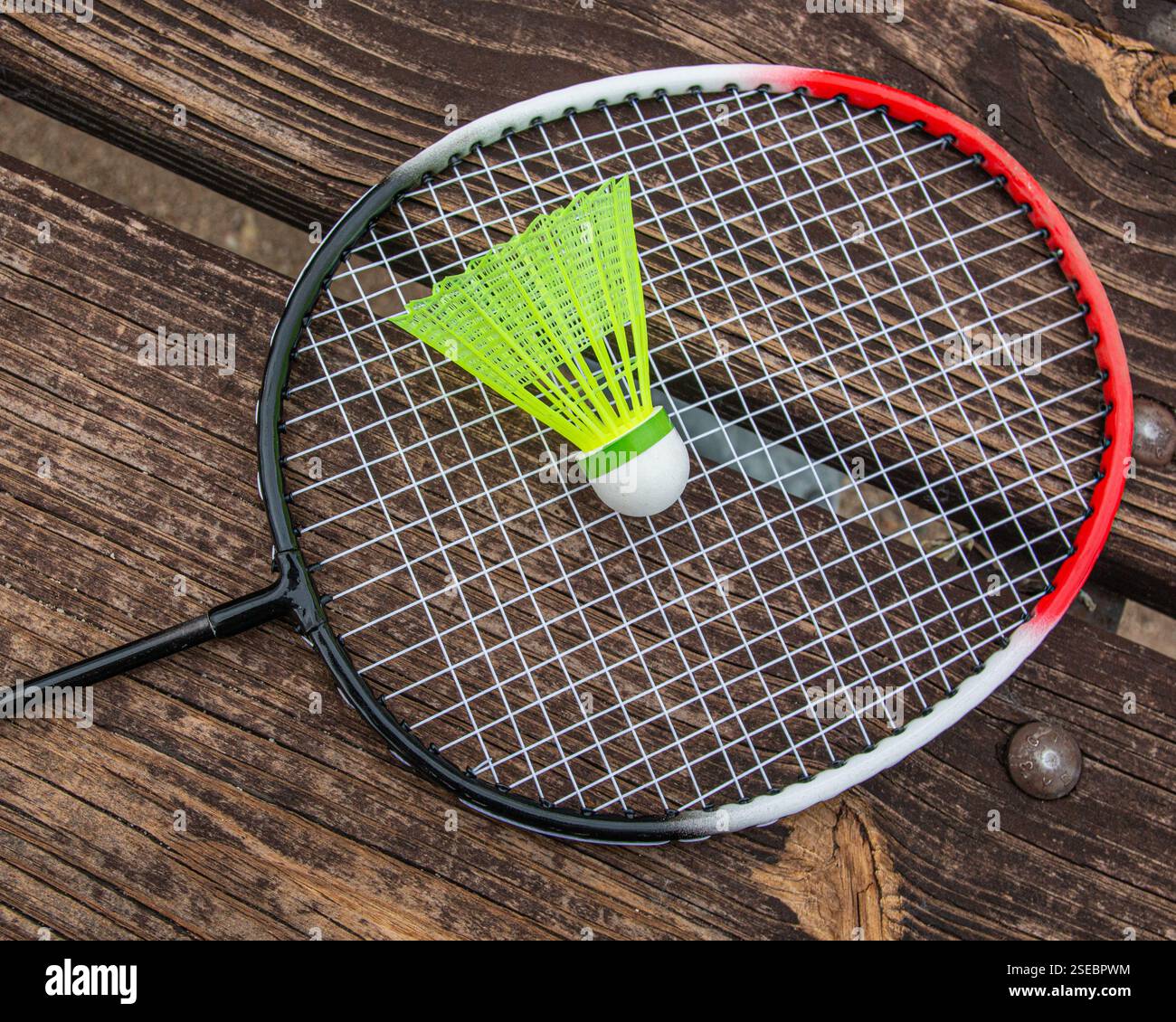 Sports equipment for badminton. Badminton racket and bright green ...