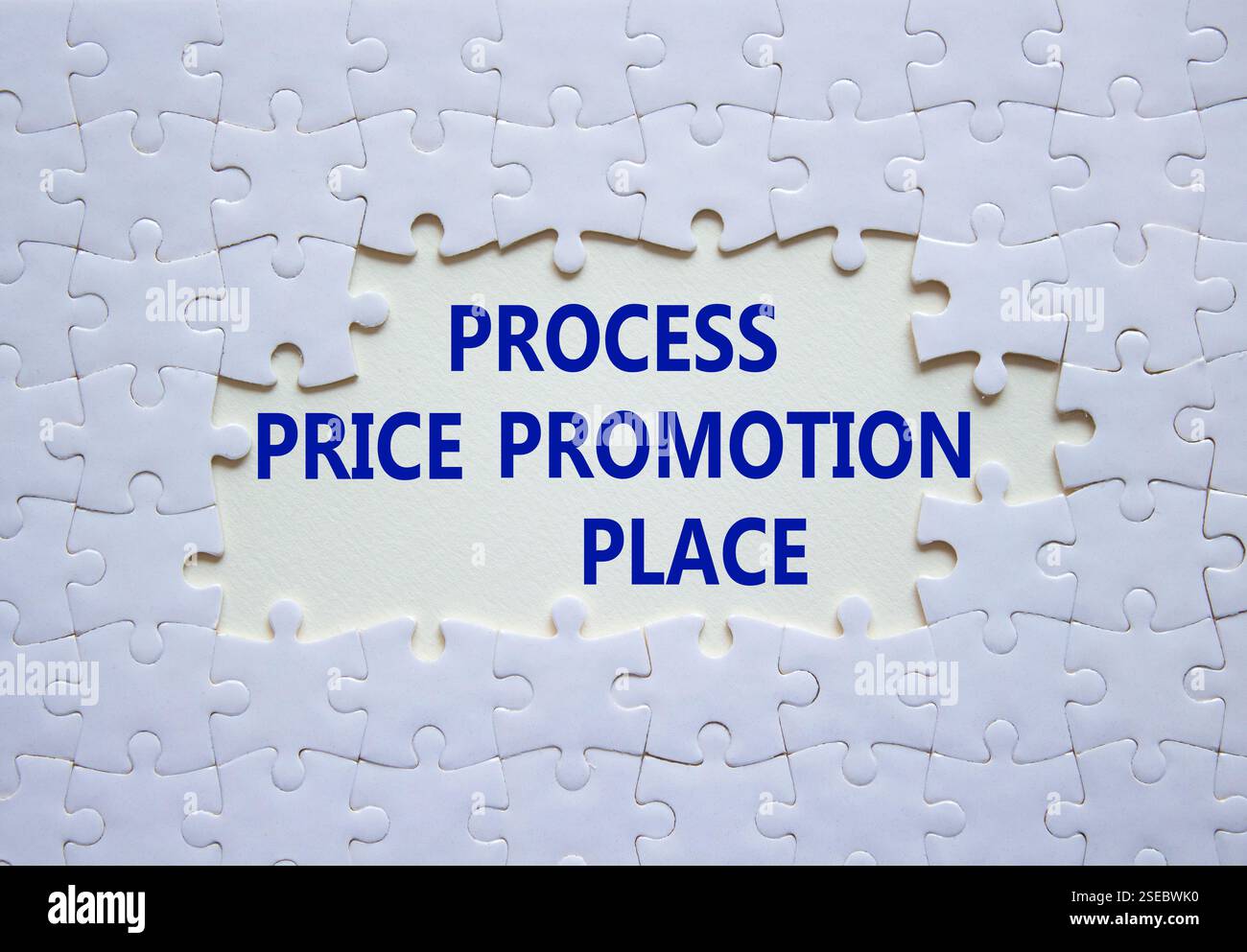 Process Price Promotion Place symbol. White puzzle with words Process ...