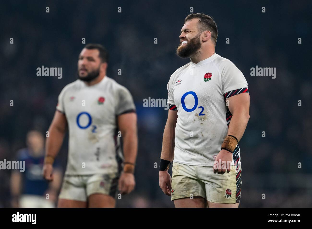 Luke Cowan-Dickie of England reacts during the 2025 Guinness 6 Nations ...