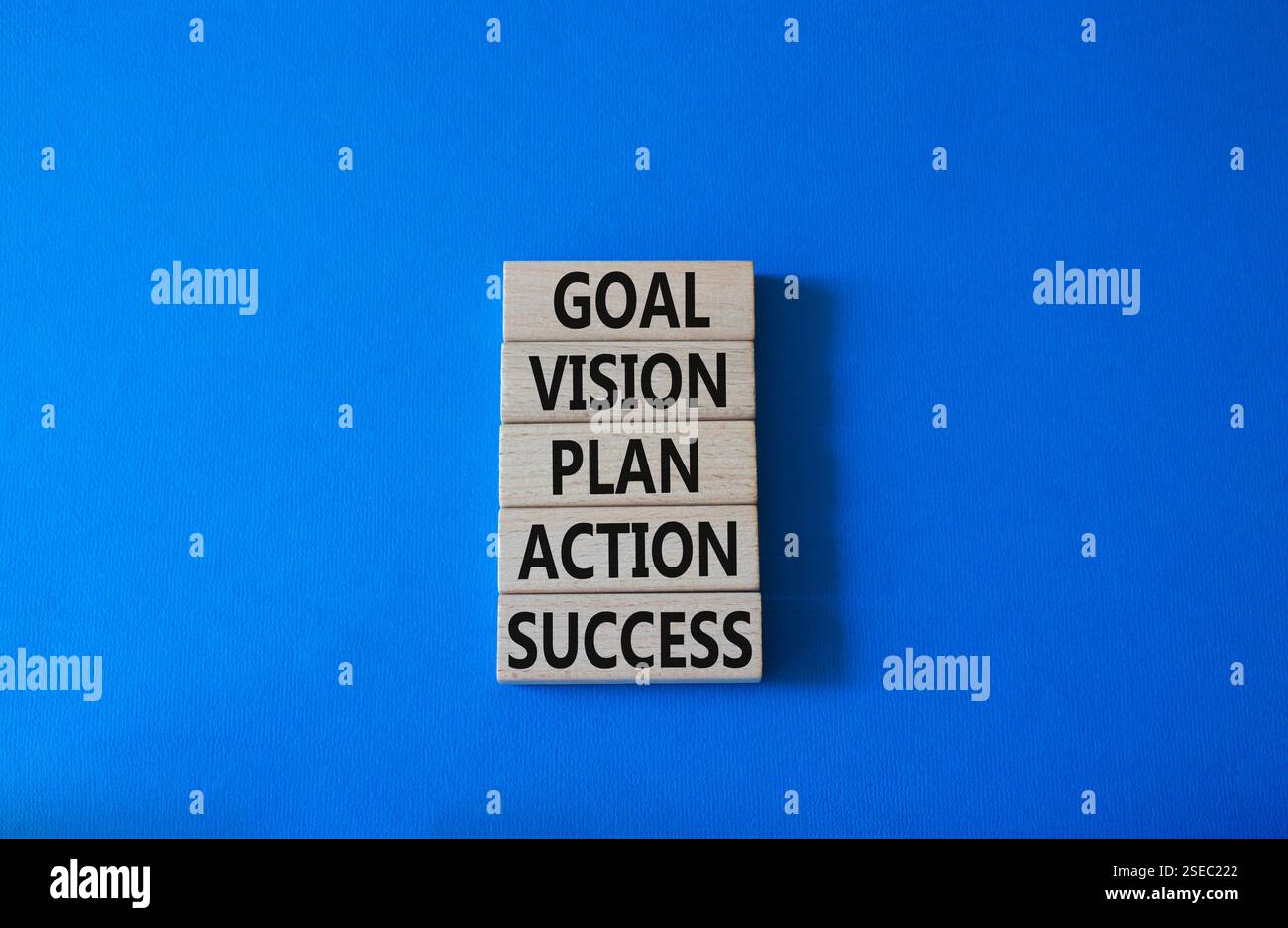 Goal Vision Plan Action Success symbol. Concept words Goal Vision Plan Action Success on wooden ...