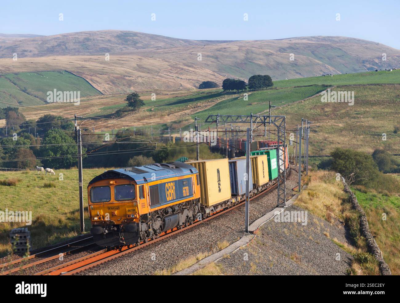 GB Rail Freight 66 diesel locomotive on the west coast main line ...