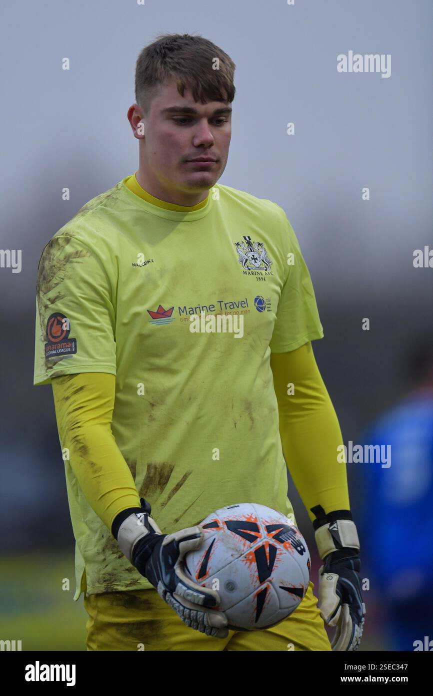 Marine FC on loan Goalkeeper from Stockport County Max Metcalfe during ...