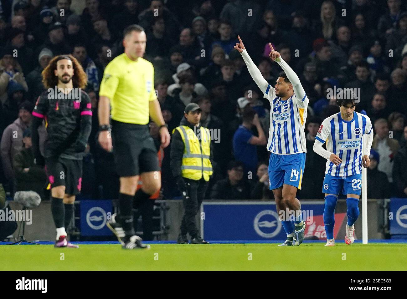 Brighton and Hove Albion's Georginio Rutter (centre right) celebrates ...