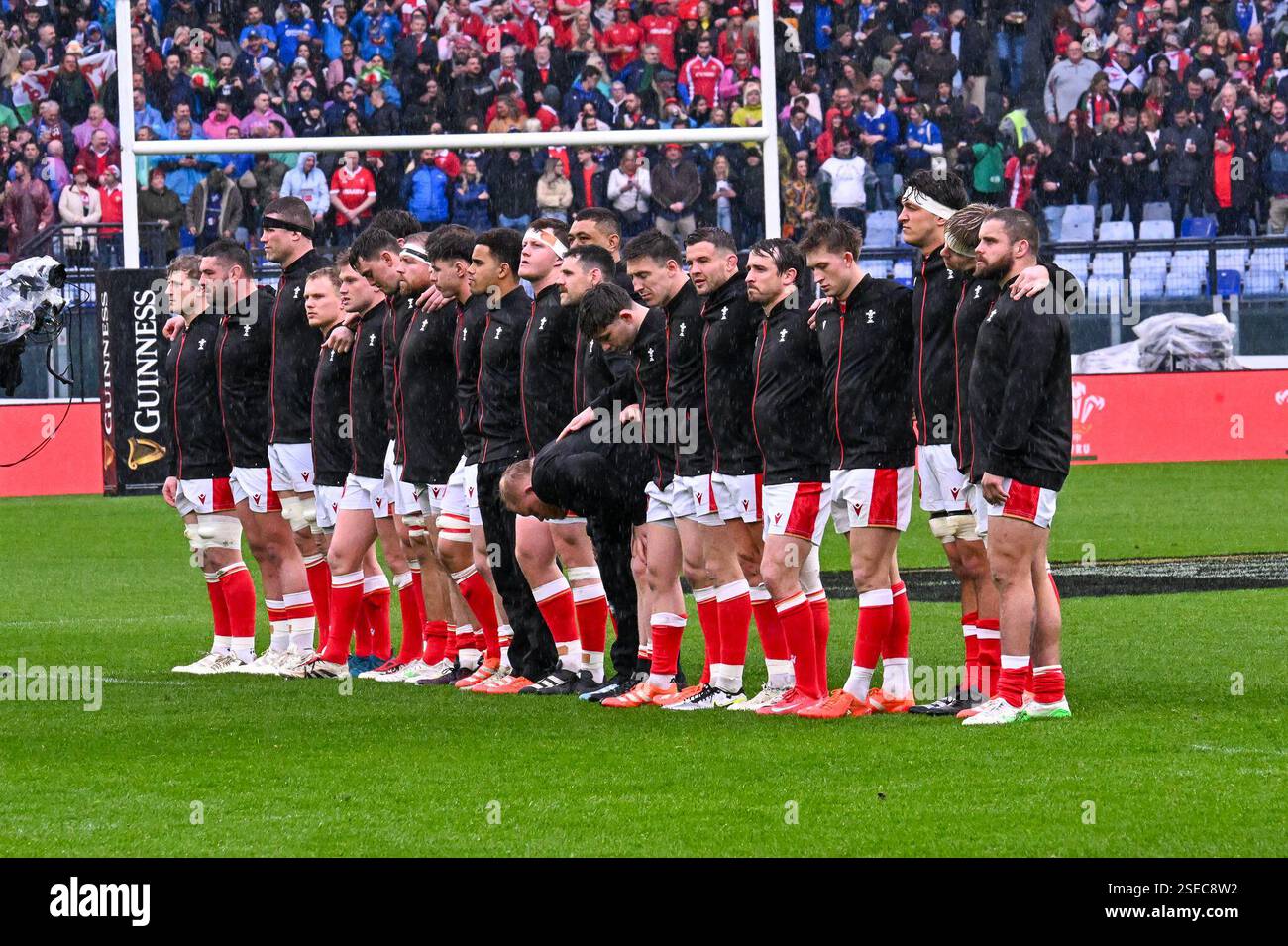 Rome, Italy. 08th Feb, 2025. Welsh team lined up for the national ...